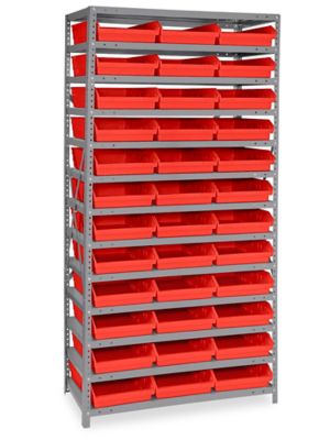 Shelf Bin Organizer - 36 x 18 x 75" with 11 x 18 x 4" Red Bins H-2239R ...