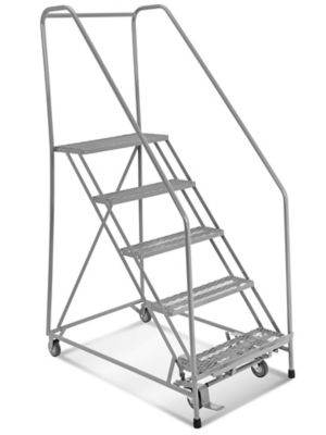 6 Step Safety Angle Rolling Ladder - Assembled H-3131 - Uline