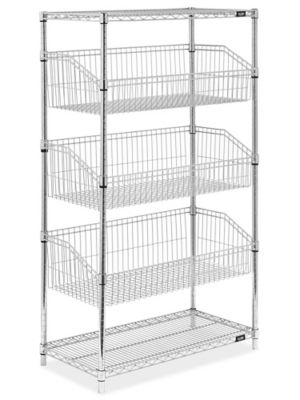 Wire basket shelves store