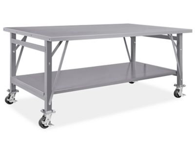 Mobile Steel Assembly Table with Bottom Shelf 72 x 48 H 7987S Uline