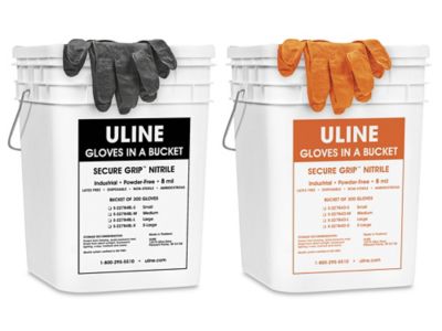 Uline Secure Grip™ Nitrile Gloves in a Bucket in Stock - Uline.ca