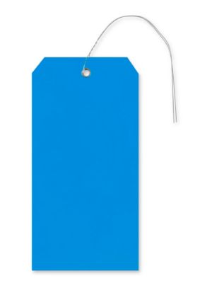 Plastic Tags - 6 1/4 x 3 1/8", Blue, Pre-wired S-10749BLUPW - Uline