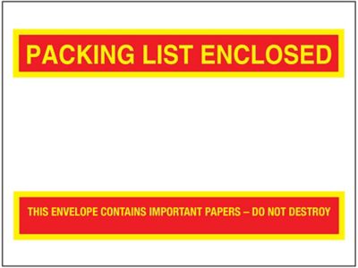 "Packing List Enclosed" Banner Envelopes - Red/Yellow, 4 1/2 x 6" S ...
