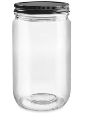 Clear Straight Sided Glass Jars 32 Oz Black Metal Cap S 19316m Bl