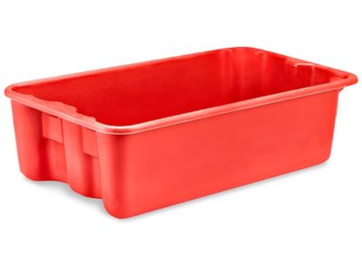 Red plastic storage boxes with lids store