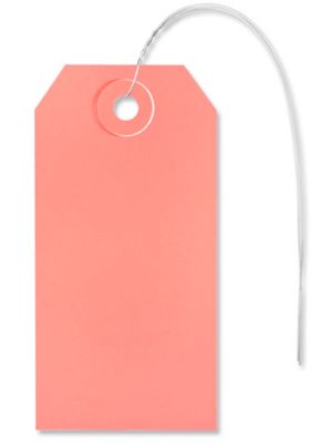 Shipping Tags - #3, 3 3/4 x 1 7/8", Pre-wired, Pink S-2412PPW - Uline