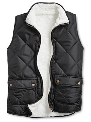 Ladies' Quilted Vest - Black Sherpa, Small S-24167-S - Uline