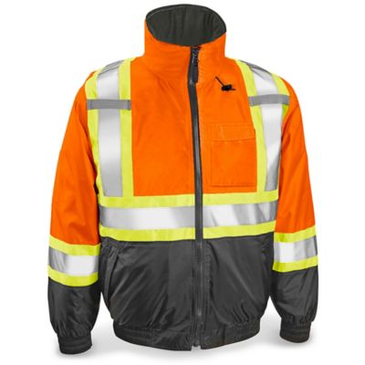 Class 2 Hi-Vis Bomber Jacket - Orange, 2XL S-24667ORG2X - ULINE