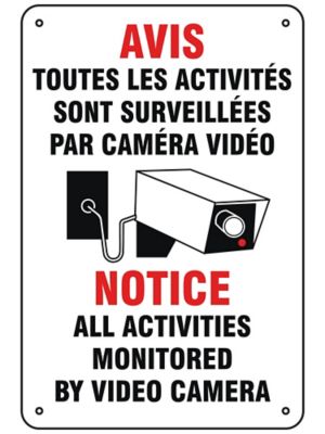"Monitored By Video Camera" English/French Sign - Aluminum S-26402A - Uline