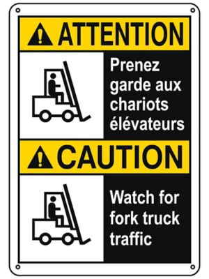 "Watch For Fork Truck Traffic" English/French Sign - Plastic S-26403P ...