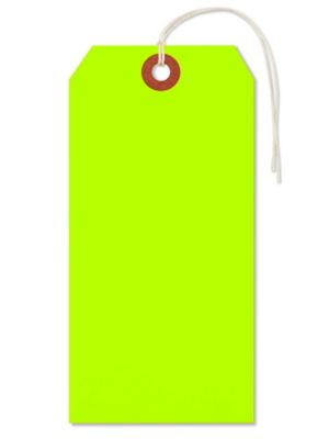 Fluorescent Tags - #7, 5 3/4 x 2 7/8", Pre-strung, Green S-5982GPS - Uline