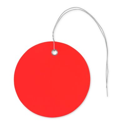 Plastic Tags - 3" Circle, Red, Pre-wired S-7219R-PW - Uline