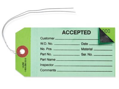 2-Part Inspection Tags - "Accepted", Green, Pre-wired S-7221GPW - Uline