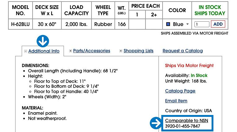 How can I search for a Uline product by National Stock Number?